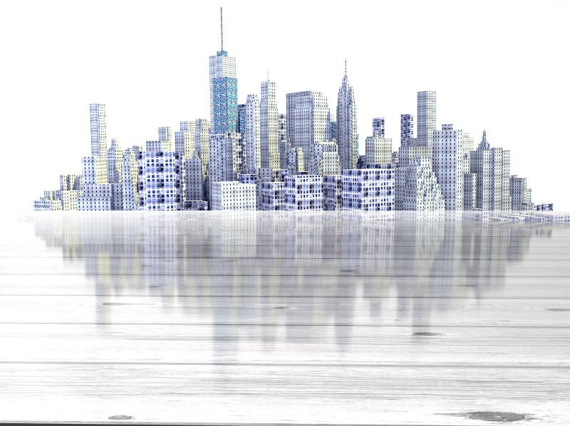 City Skyline with Wooden Foreground Stock Illustration - Illustration ...