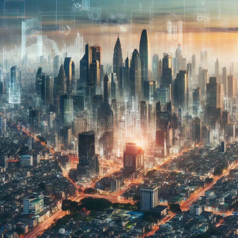 City Skylines Layer Images of Different Cityscapes To Create a M Stock ...