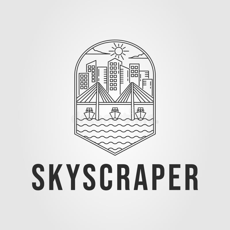 City Skyscraper with Bridge and Ship Logo Vector Illustration Design ...