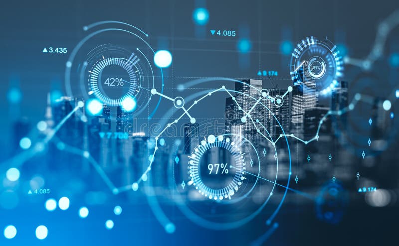 City Skyscraper Panoramic View with Digital Interface with Forex Chart ...
