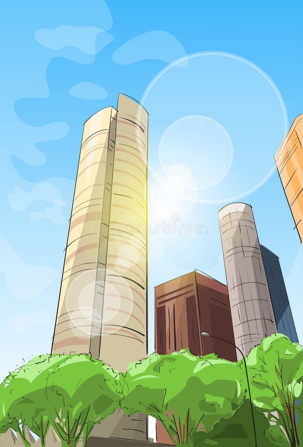 City Skyscraper Sketch View Cityscape Skyline Stock Vector ...