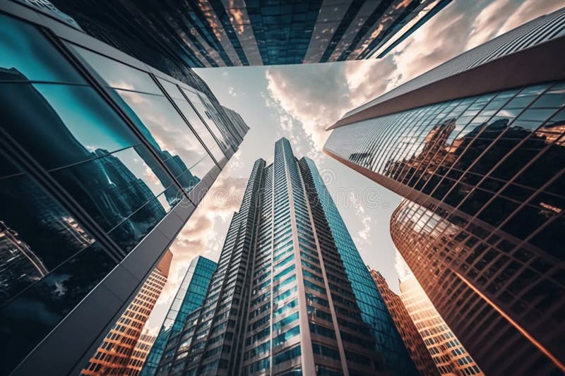 A City with Skyscrapers, Bottom To Top View. City Background Stock ...