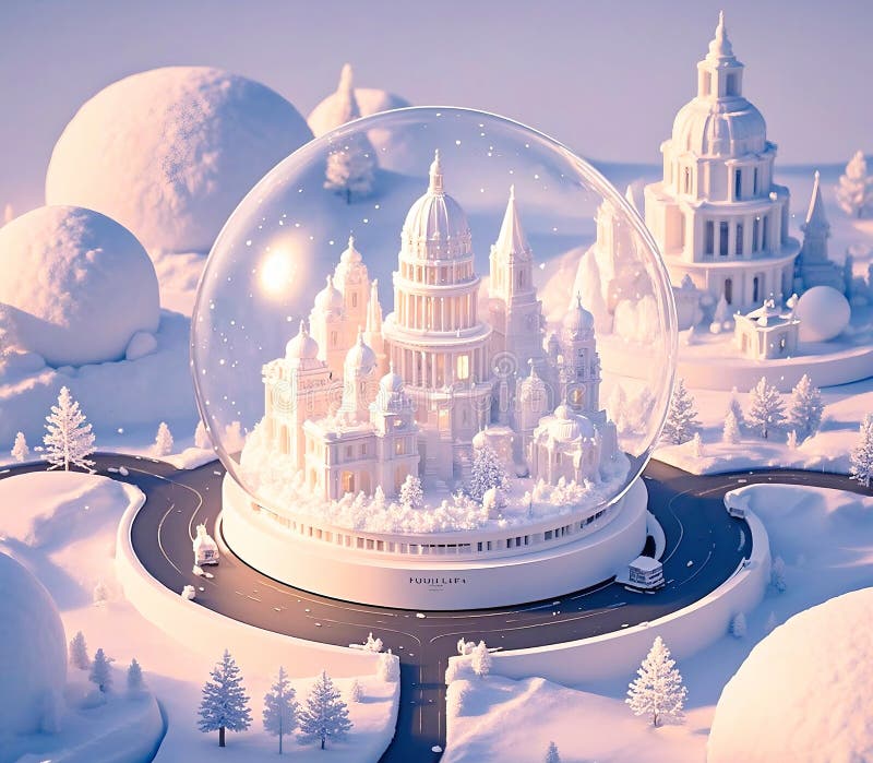 City in a snow globe stock illustration. Illustration of magical ...