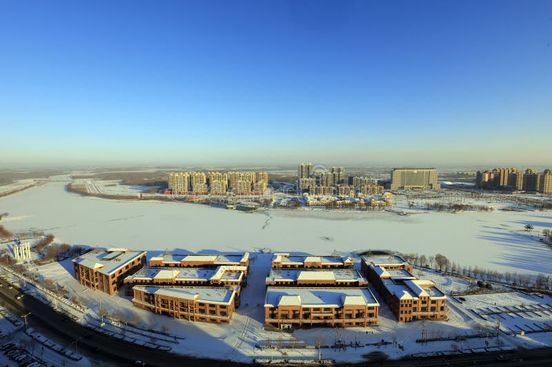 City Snow Scenery in Northern China Stock Photo - Image of building ...