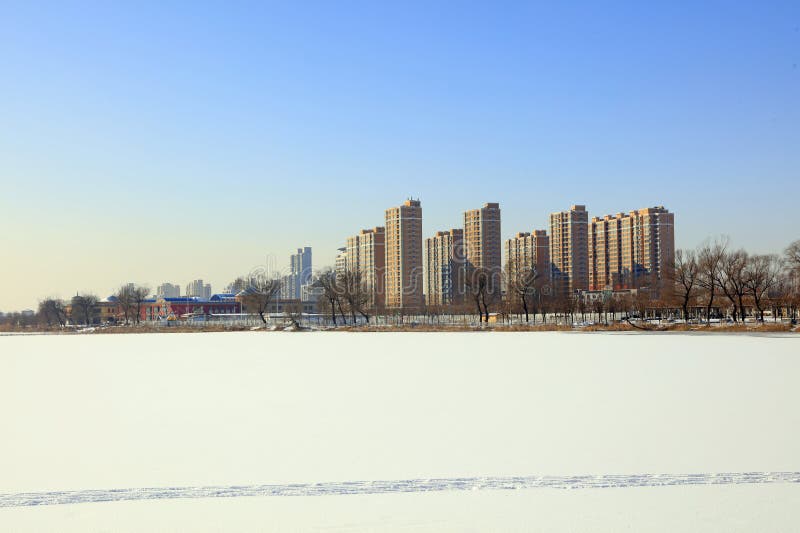 City Snow Scenery in Northern China Stock Image - Image of municipal ...