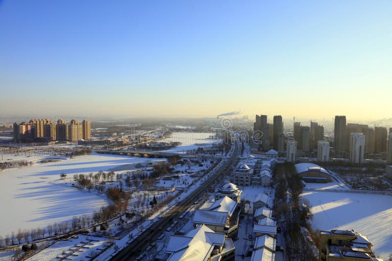 City Snow Scenery in Northern China Stock Photo - Image of highrise ...