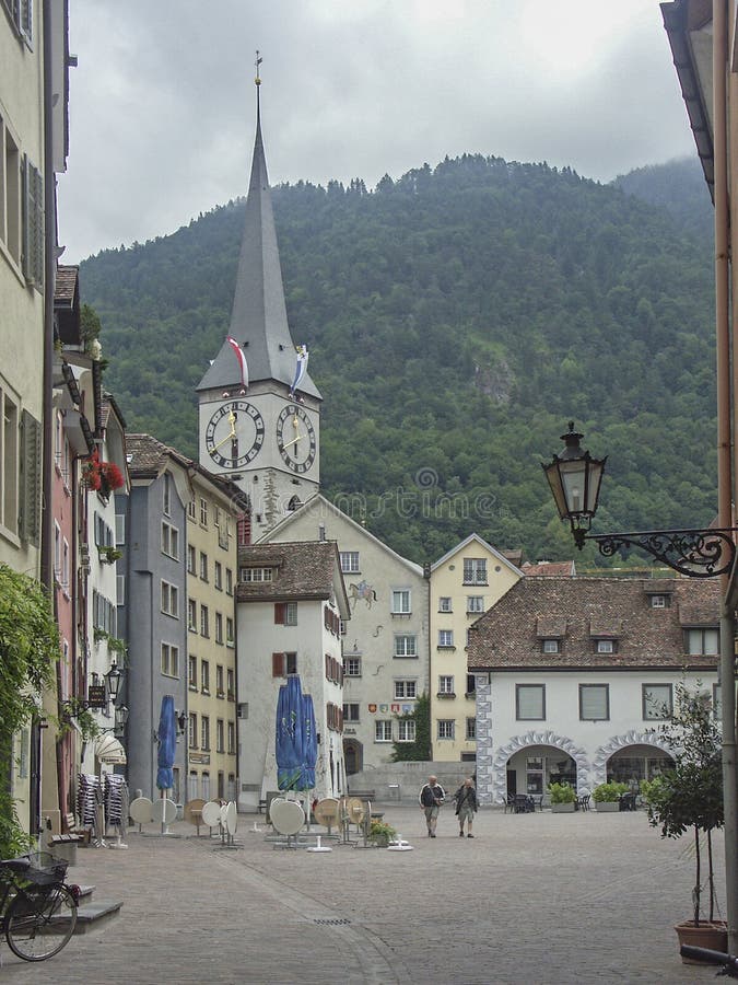 Old Town In Chur (Switzerland). Arcas Square And St. Martin's Church ...