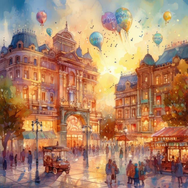 City Square with Performers and daily Life Hustle Stock Illustration ...