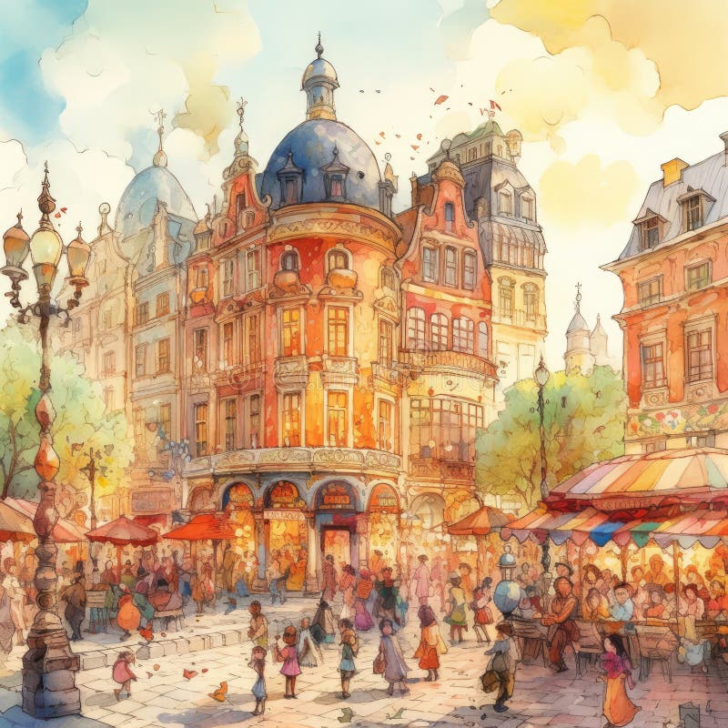 City Square with Performers and daily Life Hustle Stock Illustration ...