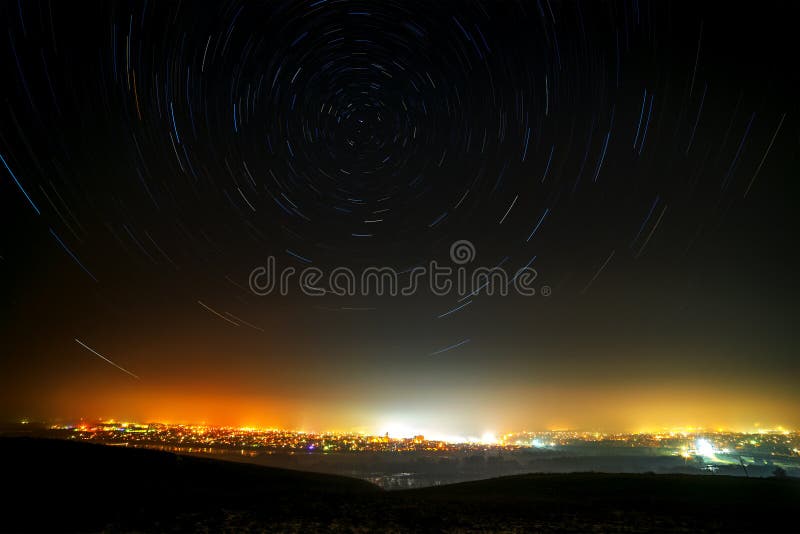 City on a Starry Background Sky. Stock Photo - Image of nebulae ...
