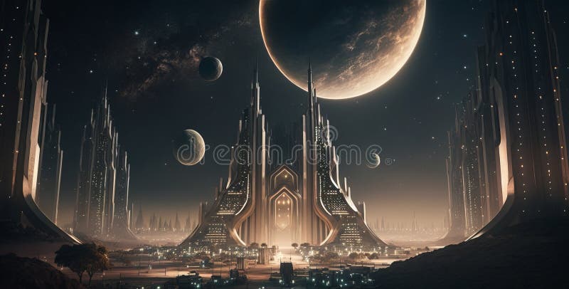 City in the Stars, with Soaring Structures. Generative AI Stock ...