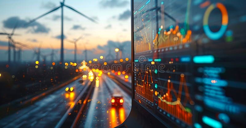 A City Street with a Car and a Windmill in the Background Stock Image ...