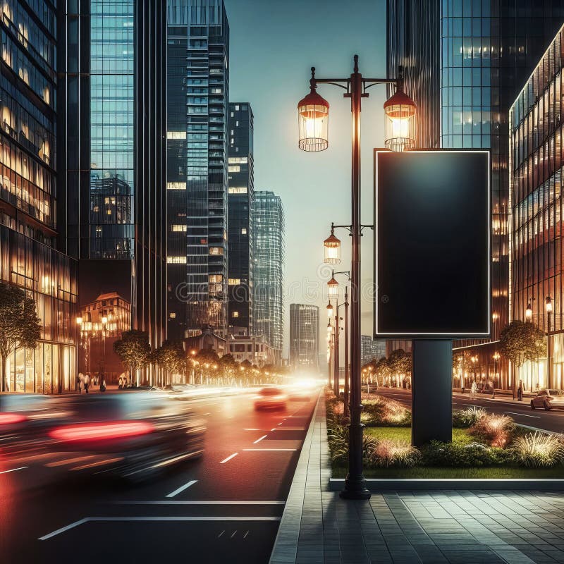 City Street in the Evening. the Character and All Objects are ...