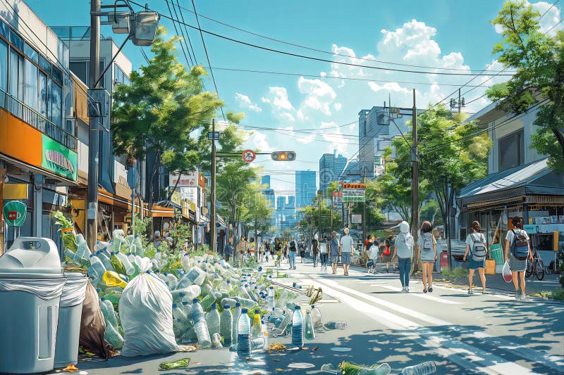 City Street with Excessive Plastic Waste Problem, Highlighting ...
