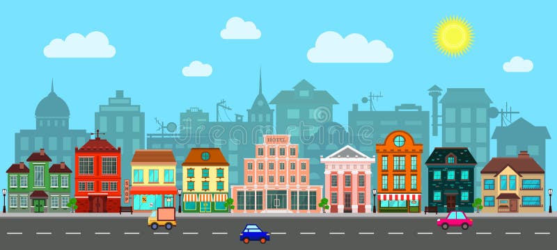 City Street in a Flat Design Stock Vector - Illustration of flat ...