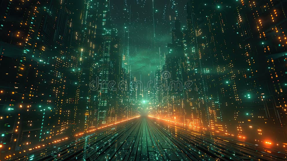 The City Street of the Future is Highlighted with a Binary Code. the ...