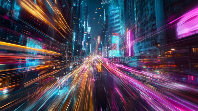 A City Street Lit Up by Bright Neon Lights Stock Illustration ...