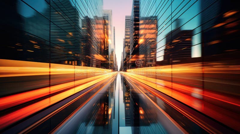 A City Street with Motion Blur and Lights, AI Stock Illustration ...