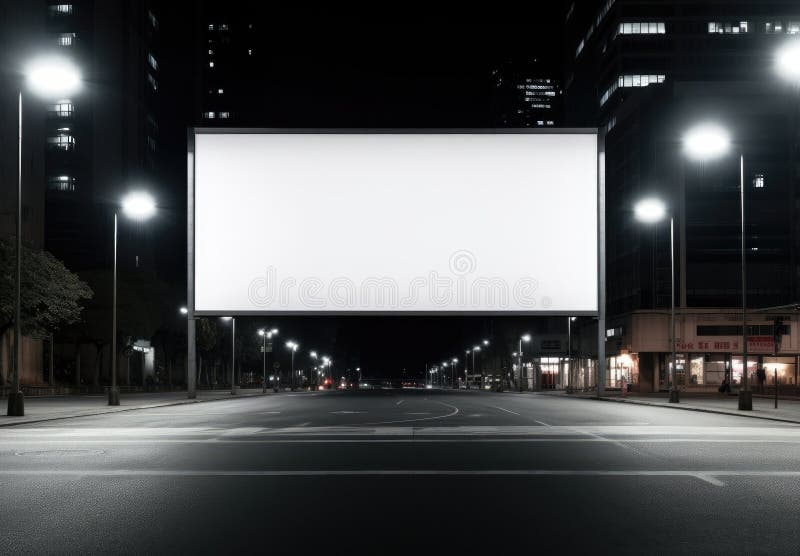 City Street at Night with Lit Billboard Stock Photo - Image of modern ...