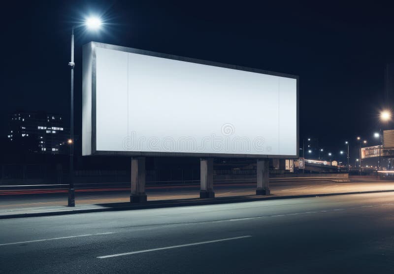 City Street at Night with Lit Billboard Stock Photo - Image of ...