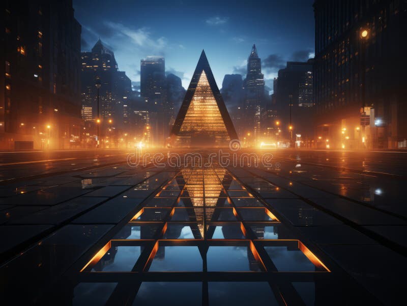 A City Street at Night with a Triangle in the Middle Stock Illustration ...