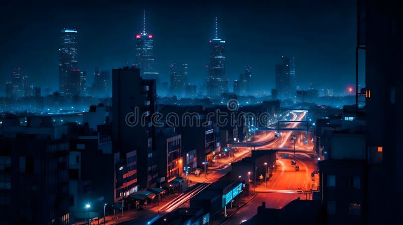 City and the Street, Night View Cityscape with Light AI Generated Image ...