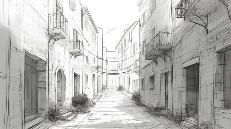 City Street Project, Drawn in Pencil. AI Generated Stock Illustration ...