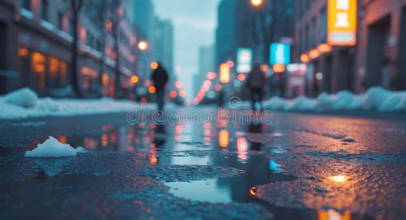 City Street Puddle Snow Reflected Lights Stock Photos - Free & Royalty ...