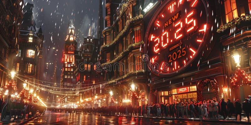 A City Street Scene Featuring a Prominent Clock on the Side of a ...