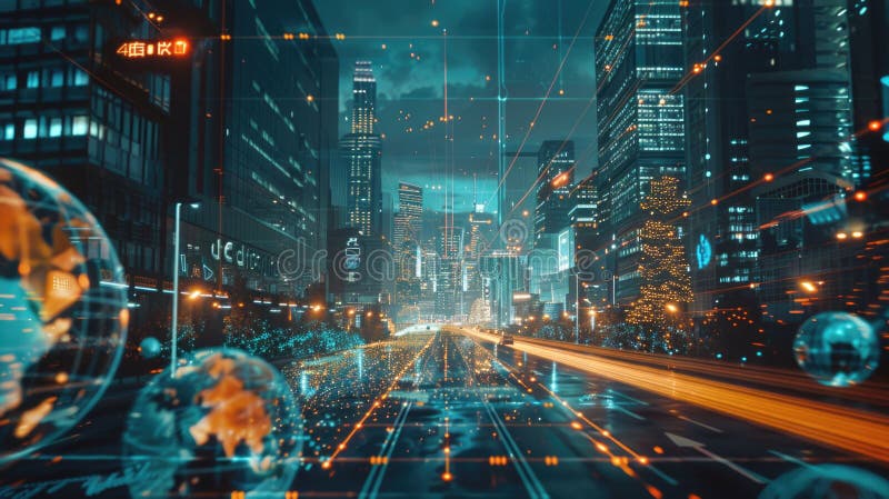 A City Street Scene at Night with Many Lights Stock Photo - Image of ...