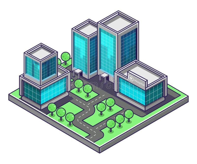 City Street View with Hospital Stock Illustration - Illustration of ...