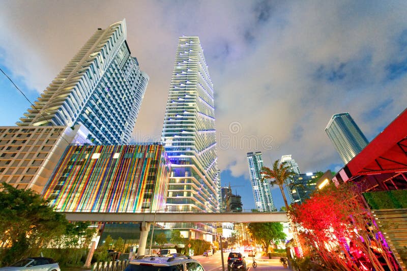 City Streets Aerial View at Night, Miami Stock Photo - Image of skyline ...