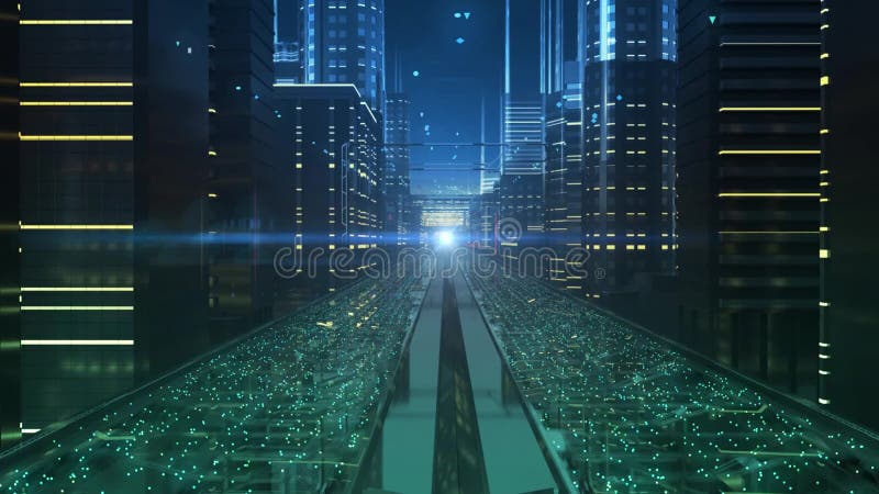 City Streets of Electronic Future Stock Video - Video of bridge, cell ...