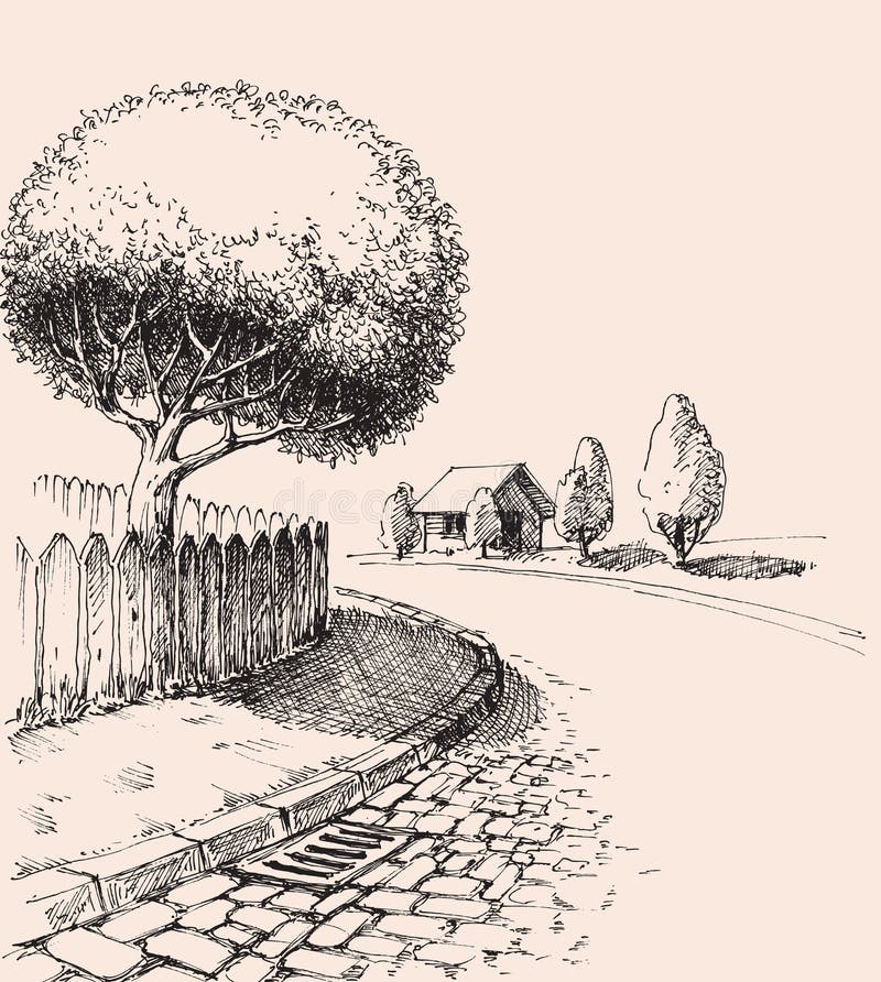 City streets hand drawing stock vector. Illustration of building ...