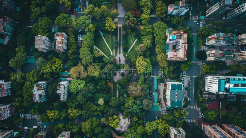 City Streets and Parks in an Overhead Composition Stock Illustration ...