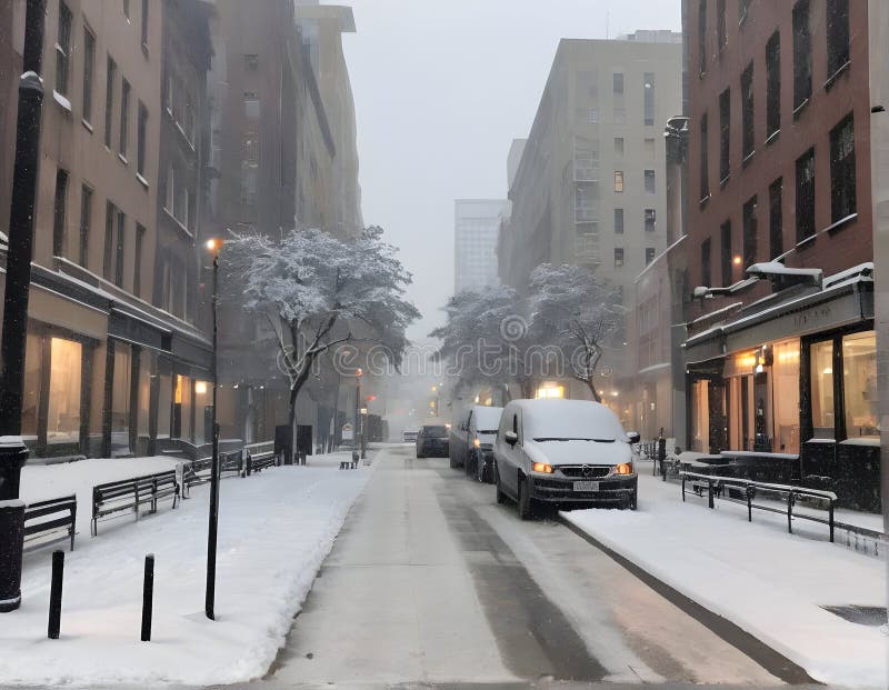 City Streets with Snow in Winter Stock Image - Image of travel ...