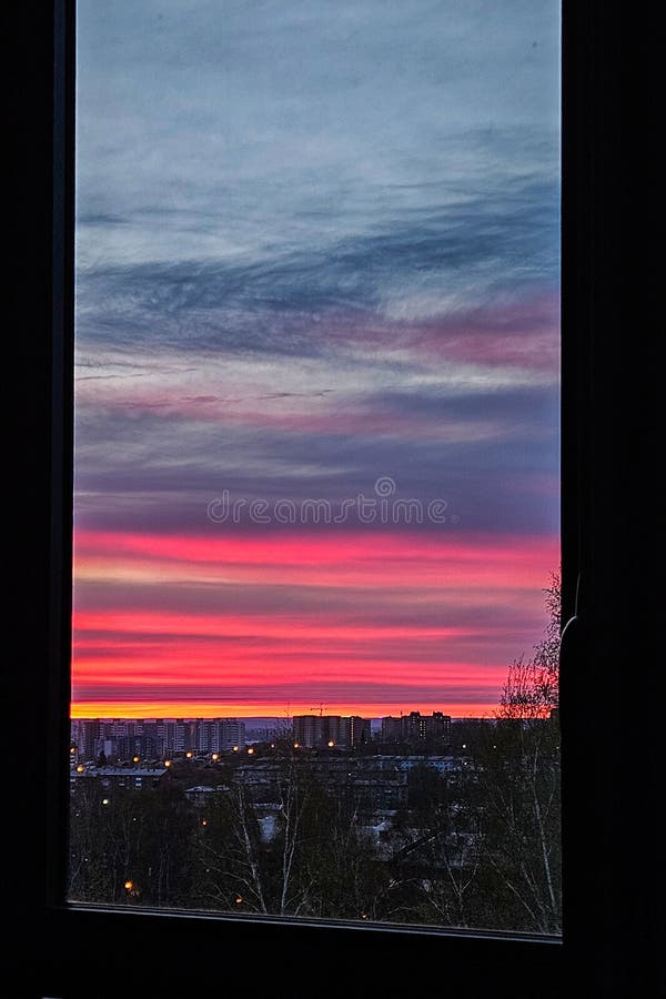 City Sunset Landscape Nature View from a Window Background from. Sunset ...
