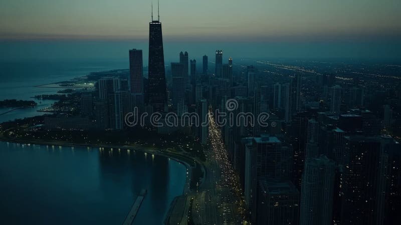 City at Sunset with Lit Buildings and Streets Stock Photo - Image of ...