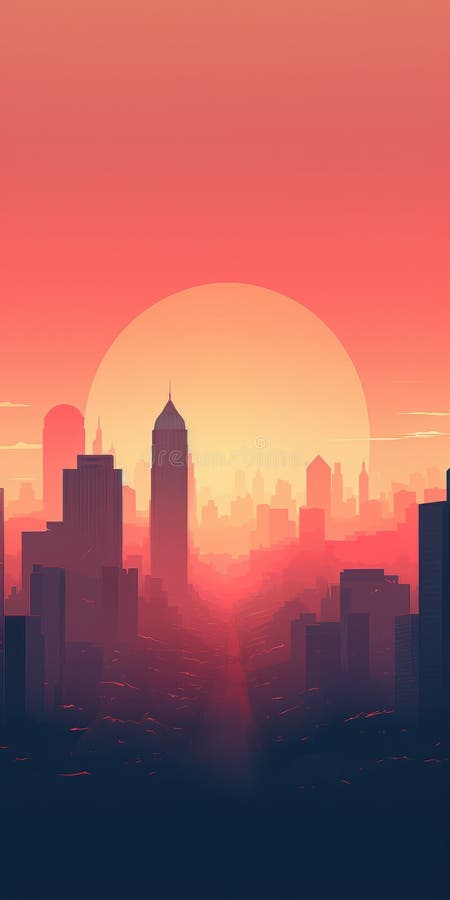 Neo-geo Minimalism: Cityscape at Sunrise Stock Illustration ...