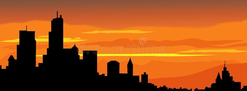 City Sunset Silhouette-vector Stock Illustration - Illustration of ...