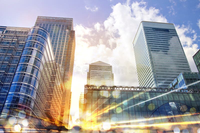 City in Sunset and Traffic Lights Reflection. Business Concept Stock ...