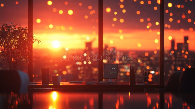City Sunset View from Modern Office Window Stock Illustration ...