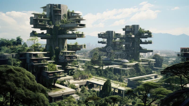 The City is Surrounded by Trees and Buildings, AI Stock Photo - Image ...