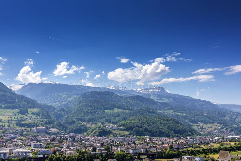 Top View of the City in the Alps Stock Photo - Image of grass, scenery ...