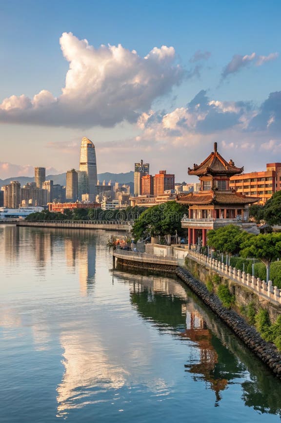 City Tamsui Reflecting in the Tamsui River Stock Illustration ...