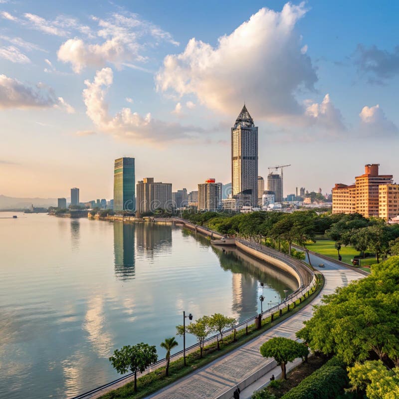 City Tamsui Reflecting in the Tamsui River Stock Illustration ...