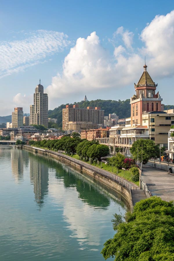 City Tamsui Reflecting in the Tamsui River Stock Illustration ...
