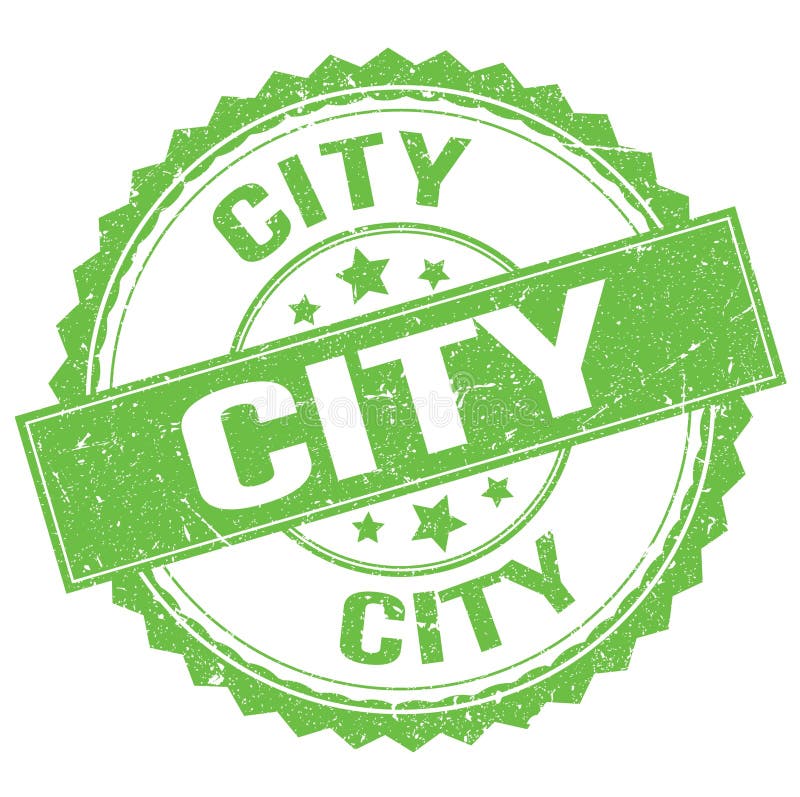 CITY Text on Green Round Stamp Sign Stock Illustration - Illustration ...