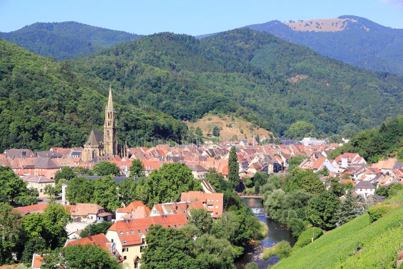 The city of Thann, Alsace stock image. Image of buildings - 57132691