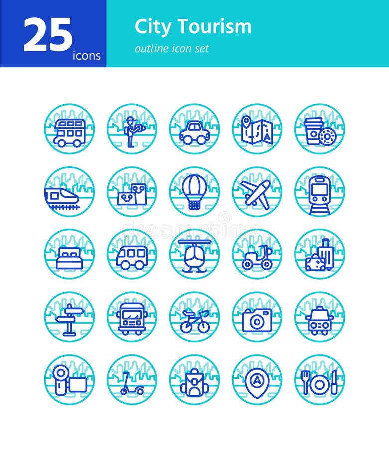 City Tourism Outline Icon Set. Stock Vector - Illustration of location ...
